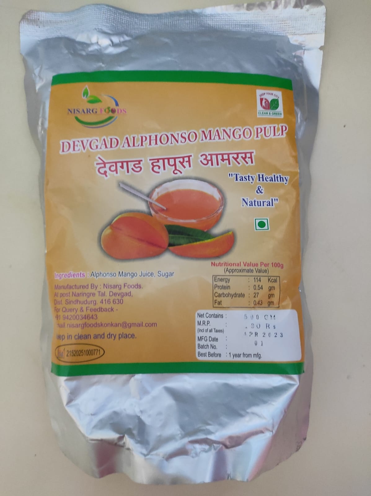 Alphonso Mango Pulp (Aamras) (500 Gm) - MANGOES AND BARACH KAHI